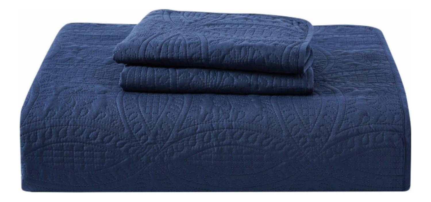 Cubrecama Quilt Reversible Queen 228x228 CM Más Fundas Almohada Azul